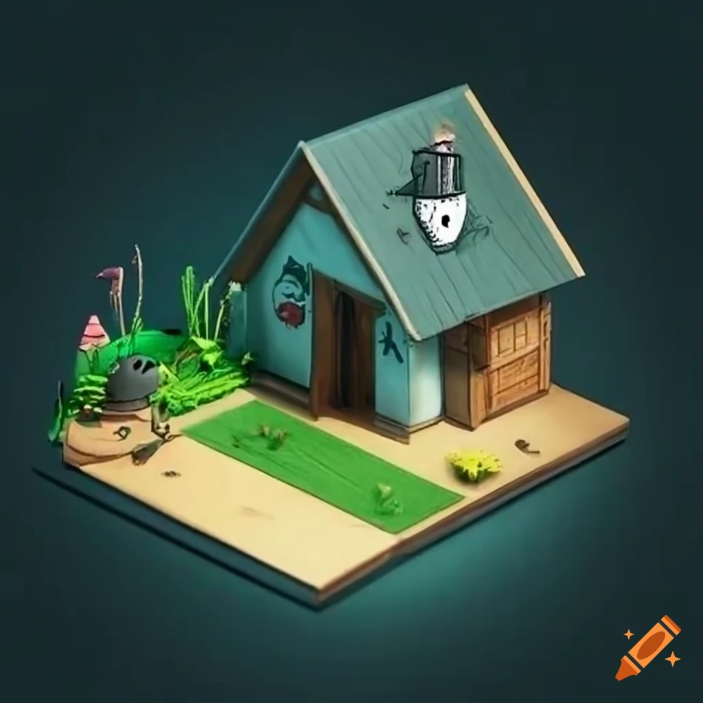 Minimalist cabin in a top-down video game