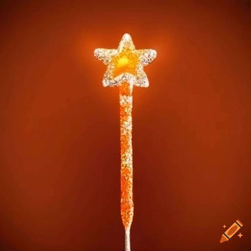Bright orange glittery fairy wand with star on Craiyon