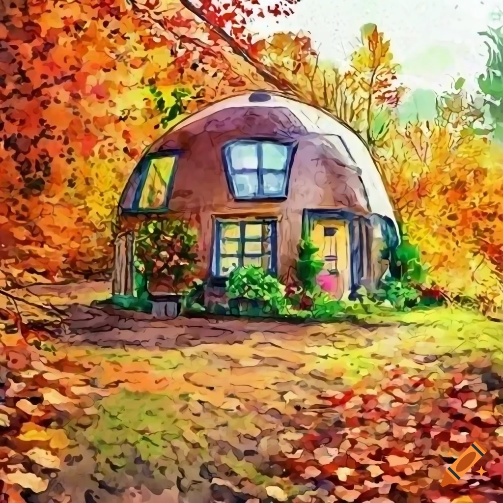 Charming mini dome home surrounded by autumn foliage on Craiyon