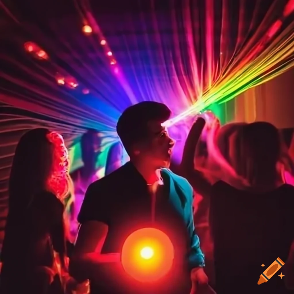 Vibrant house party with dancing and colorful lights on Craiyon