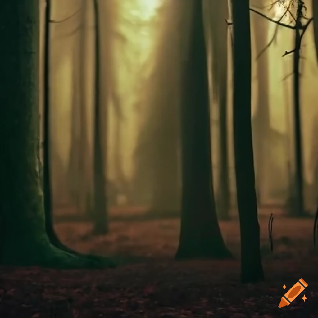 Forest scene with tall windmills