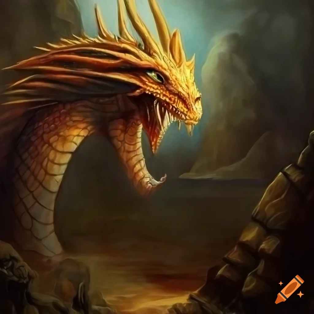 Realistic oil painting of a dragon in a fantasy world on Craiyon