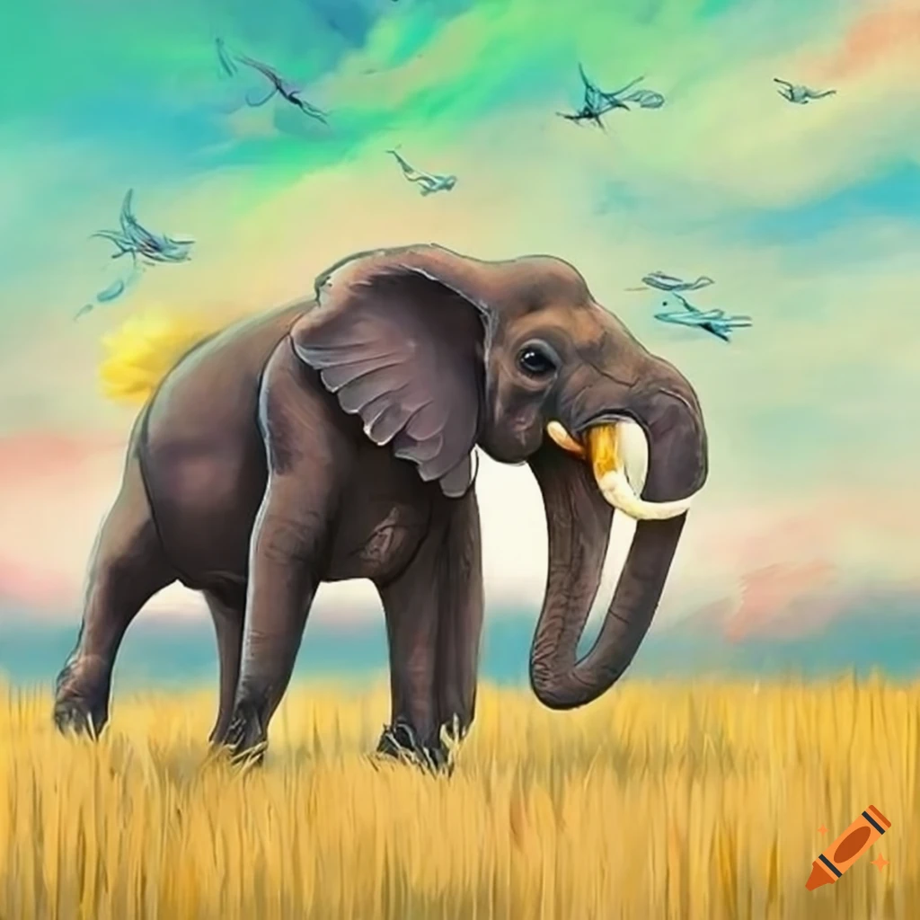 Artwork of a flying elephant