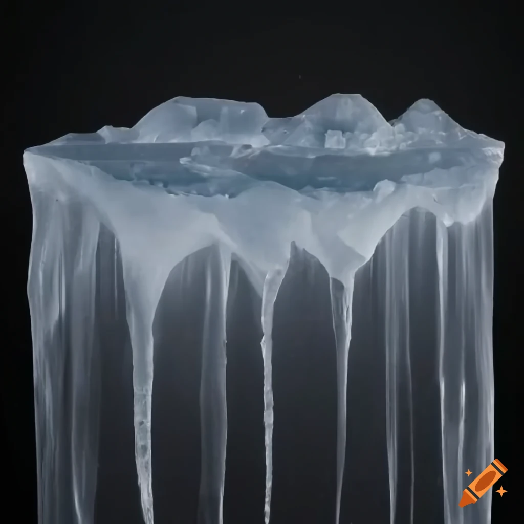Columns of melting ice on a black background