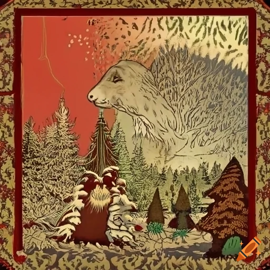 The fool tarot card with intricate woodcut norse runes in red copper ...