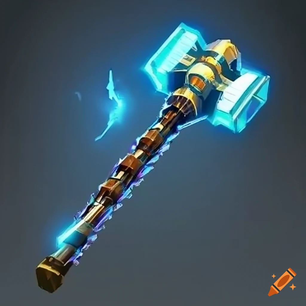 Image of a powerful fantasy hammer with an integrated clock