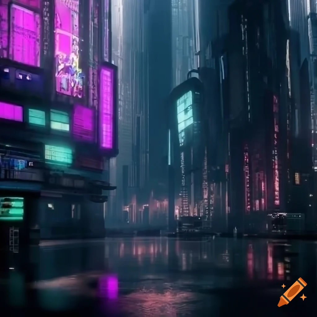 Hyper realistic sci-fi cyberpunk skyscraper in the rain on Craiyon