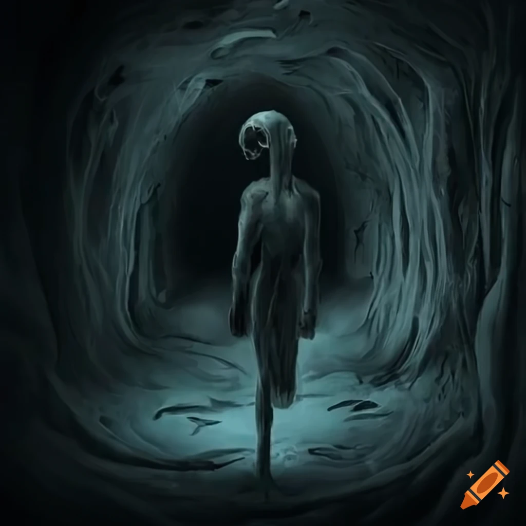 Image of menacing fantasy creatures in a dark tunnel on Craiyon