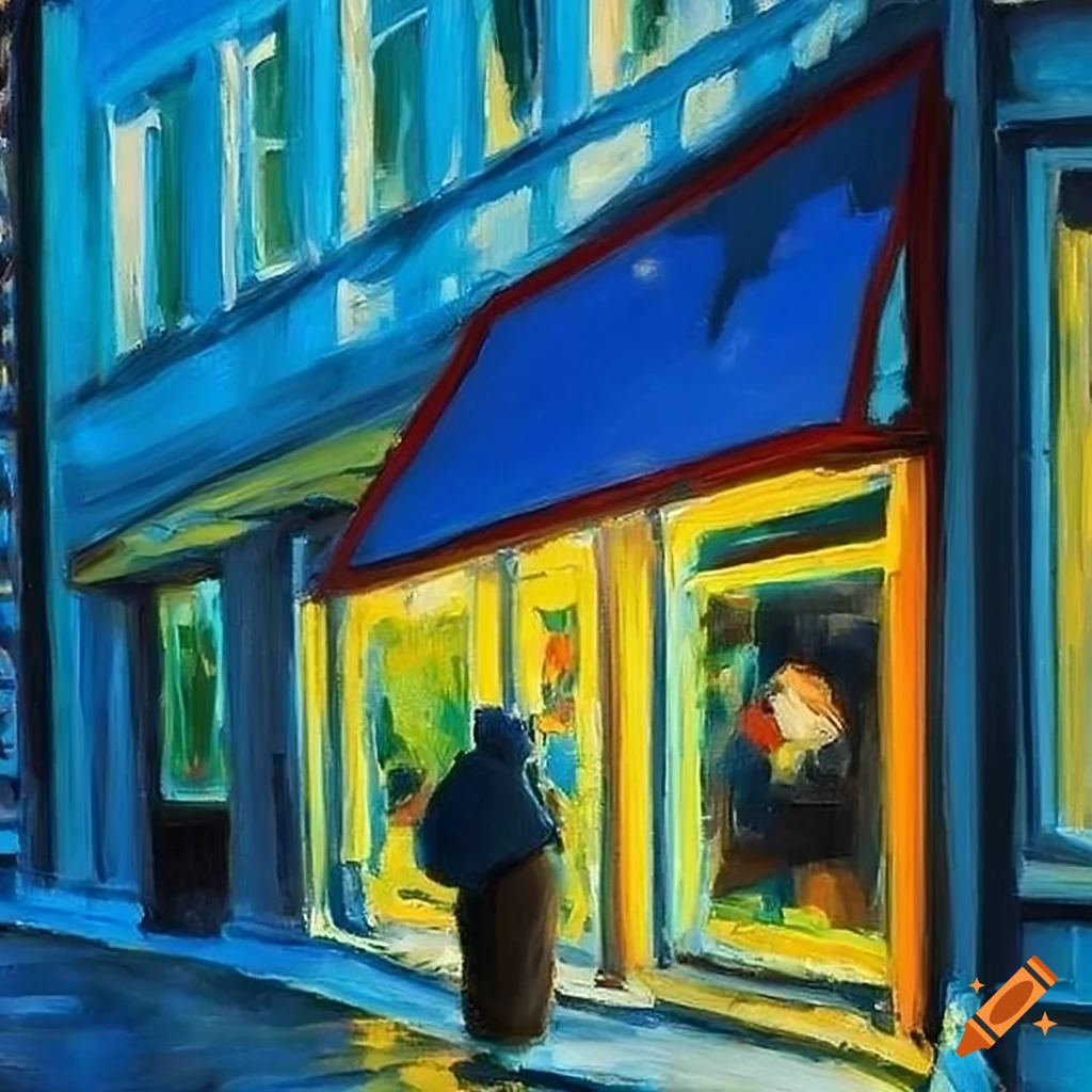Edward hopper painting of a shop in oslo, norway on Craiyon
