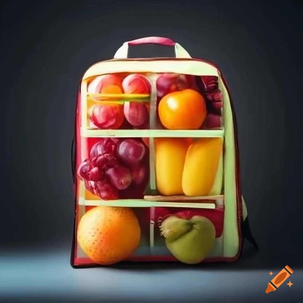 Organized backpack with assorted fruits