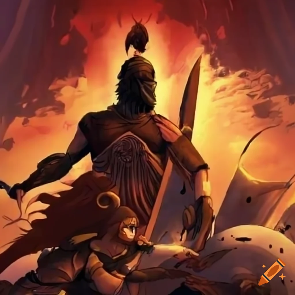 Epic anime battle scene depicting ancient greece vs persia on Craiyon