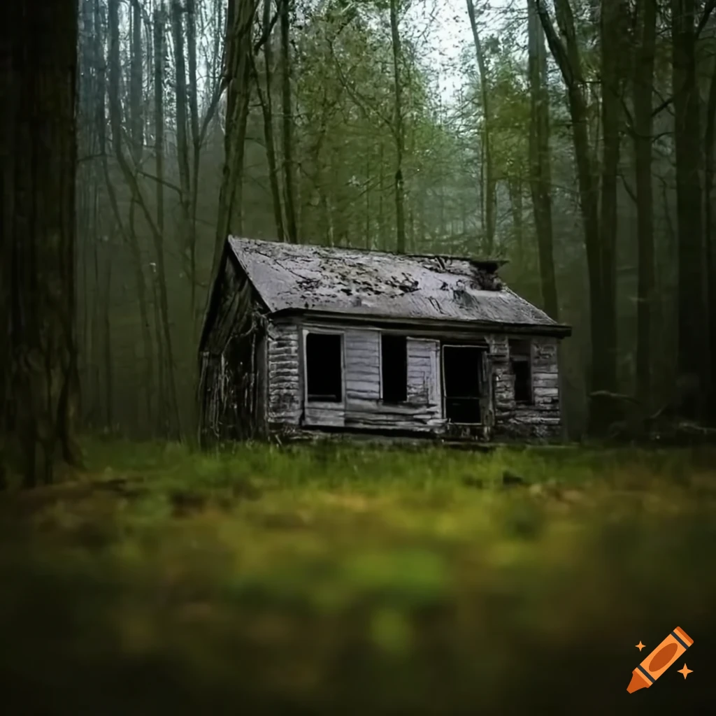 Haunted house in the woods on a rainy night