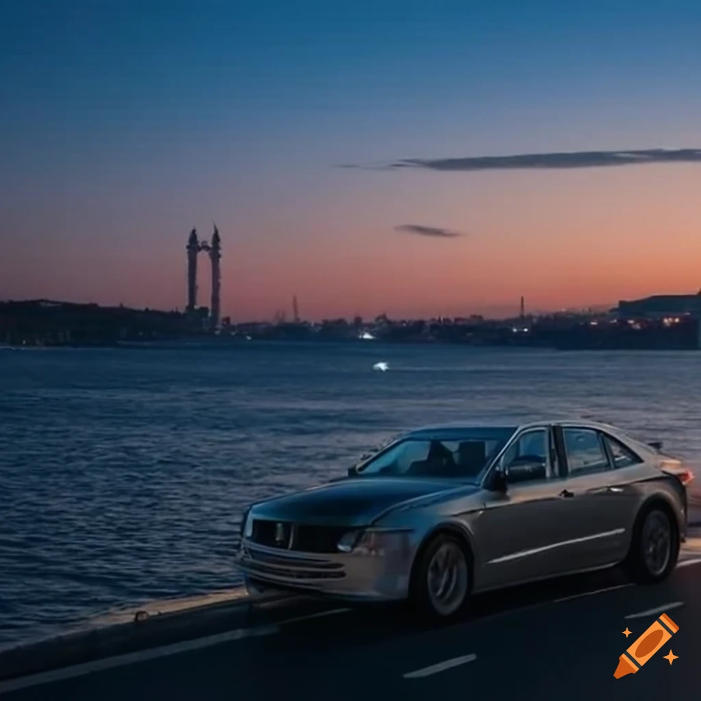Sunset drive by the seaside in istanbul
