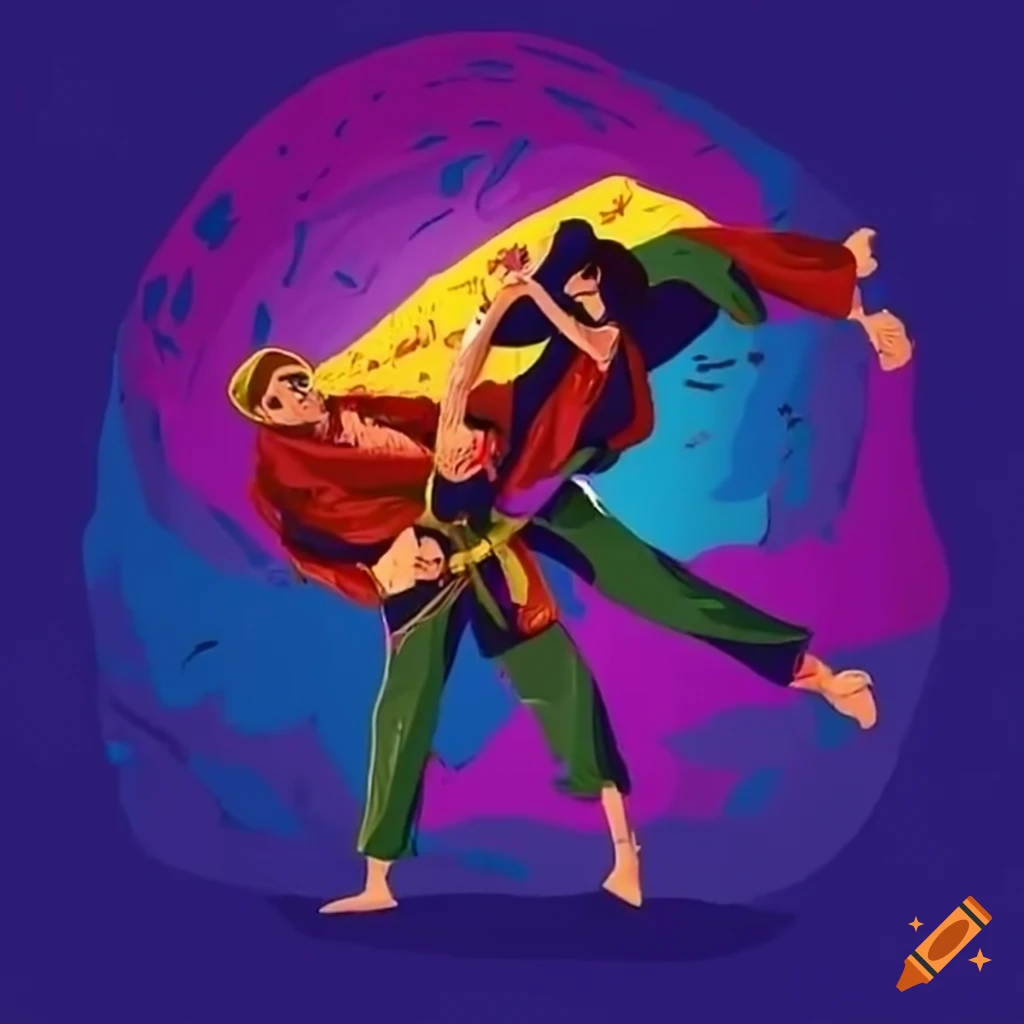 Colorful polygonal illustration of pencak silat on Craiyon