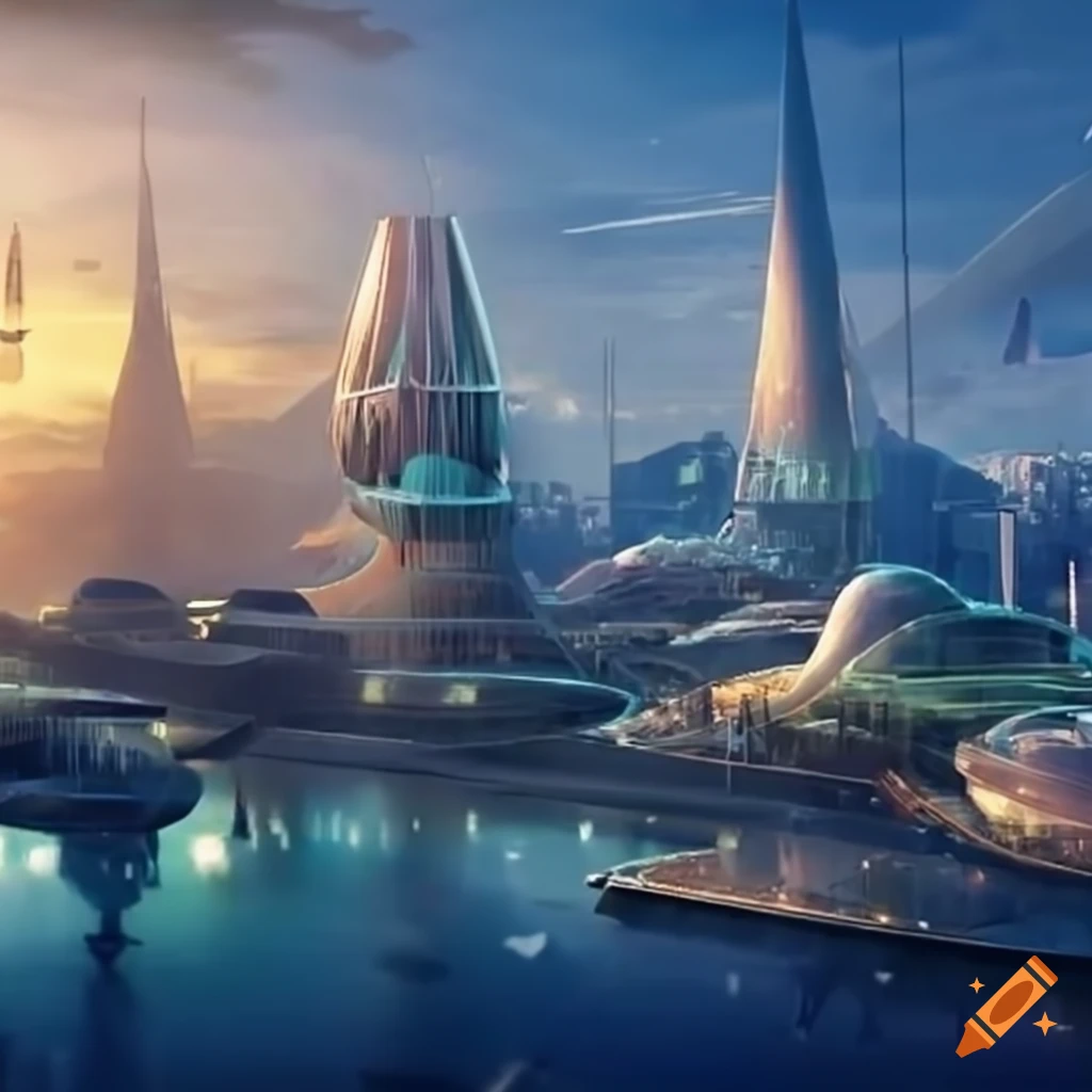 Futuristic space base design surrounded by lush greenery on Craiyon