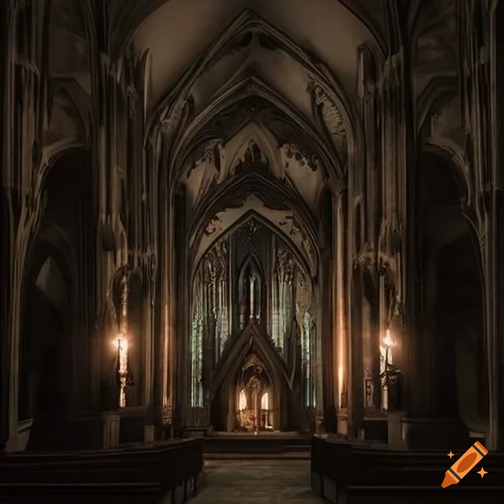 Gothic wedding chapel in atmospheric lighting
