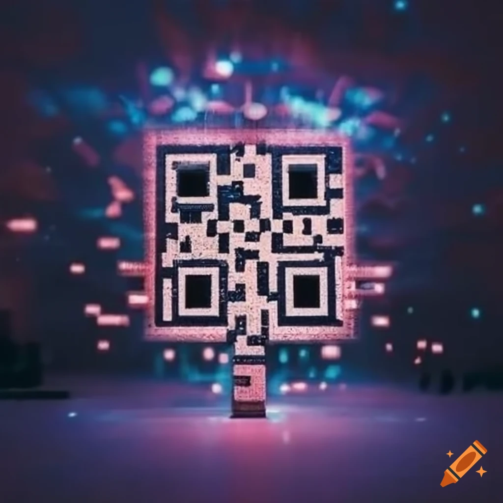 Qr code on a unique art object with vegetation in saint petersburg