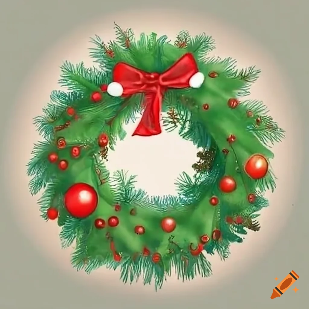 Crocheted wreath with holly and berries on a tan rug on Craiyon