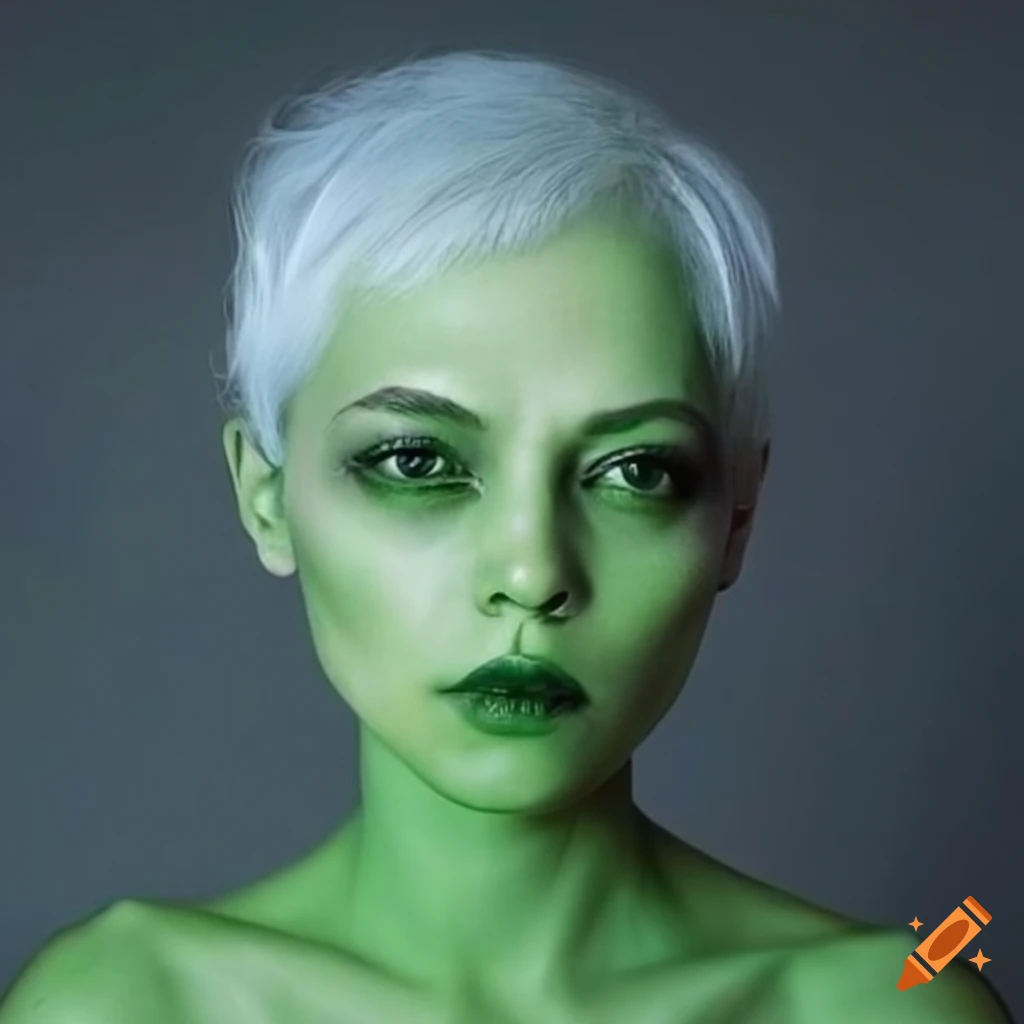 Portrait of a white-haired alien woman on Craiyon