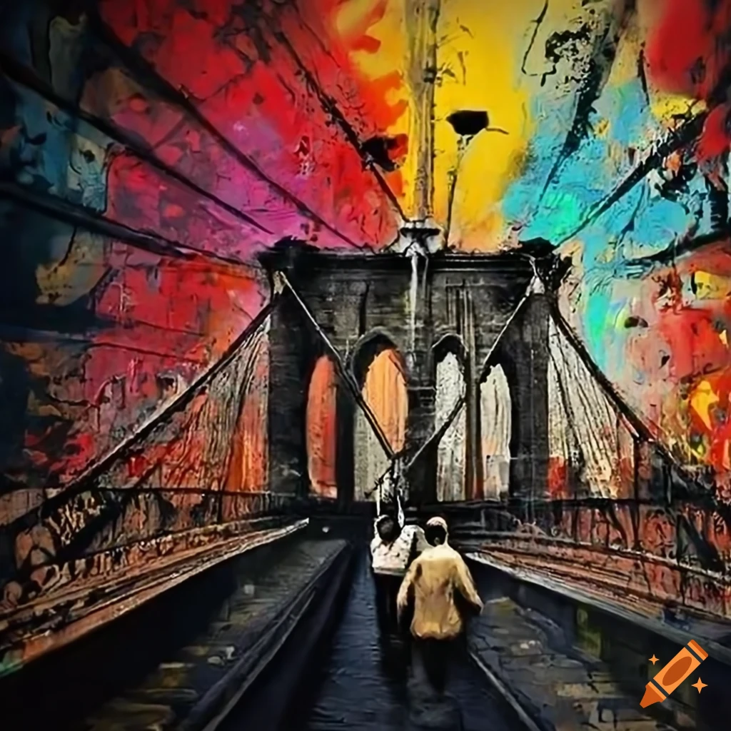 Abstract graffiti painting of brooklyn bridge