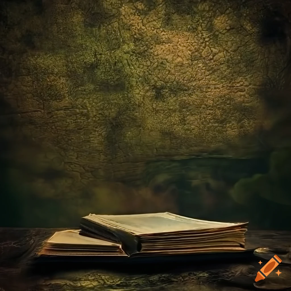 Photograph of a leather book in a medieval cellar on Craiyon