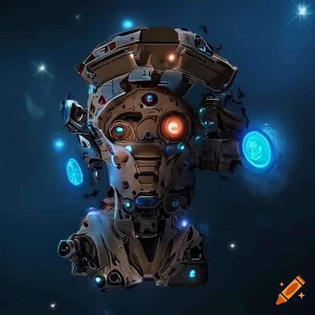 Cyborg astronomer with star, telescope, and computer body parts on Craiyon