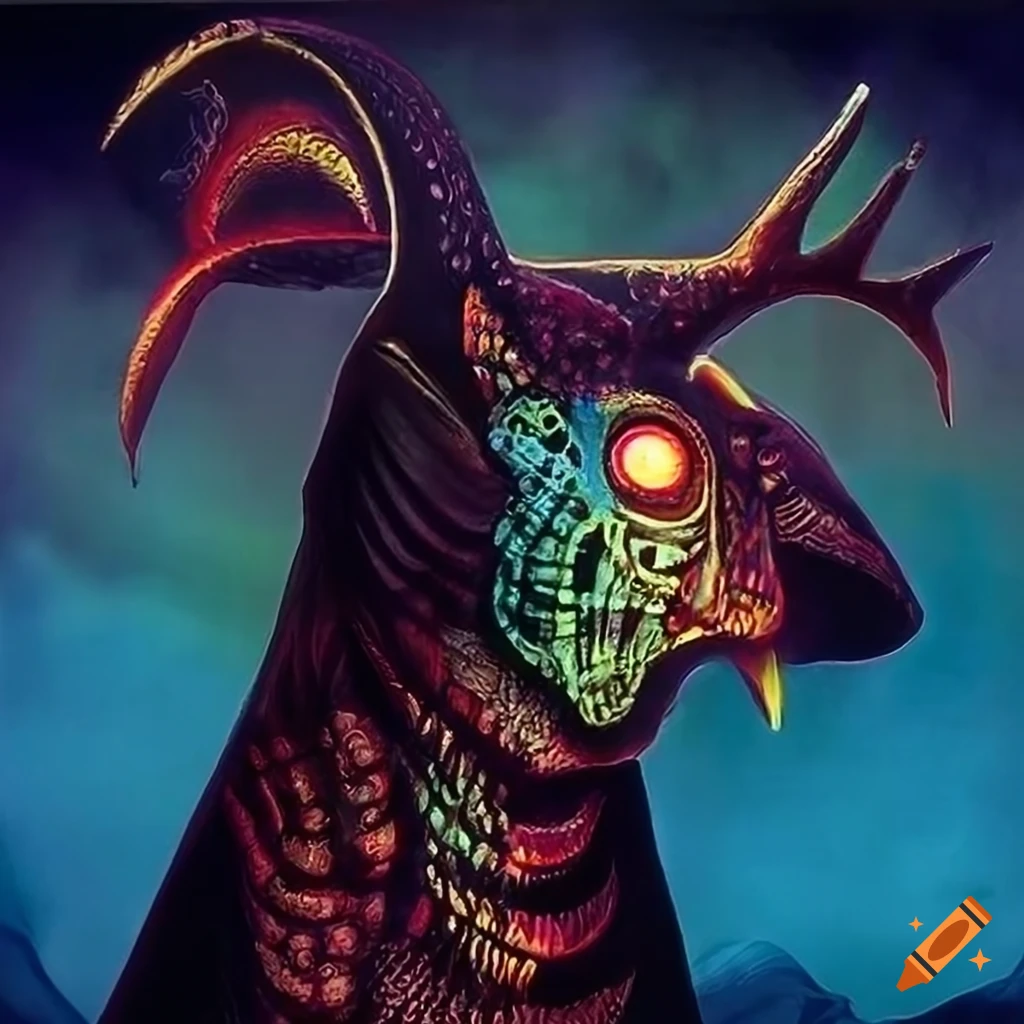 Colorful 3D serigraph of Voodoo and Native Salish fusion art on Craiyon