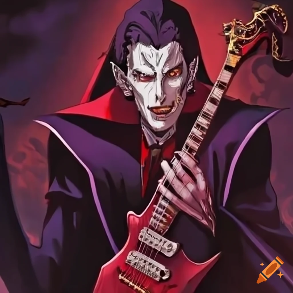 Image of dracula playing electric guitar