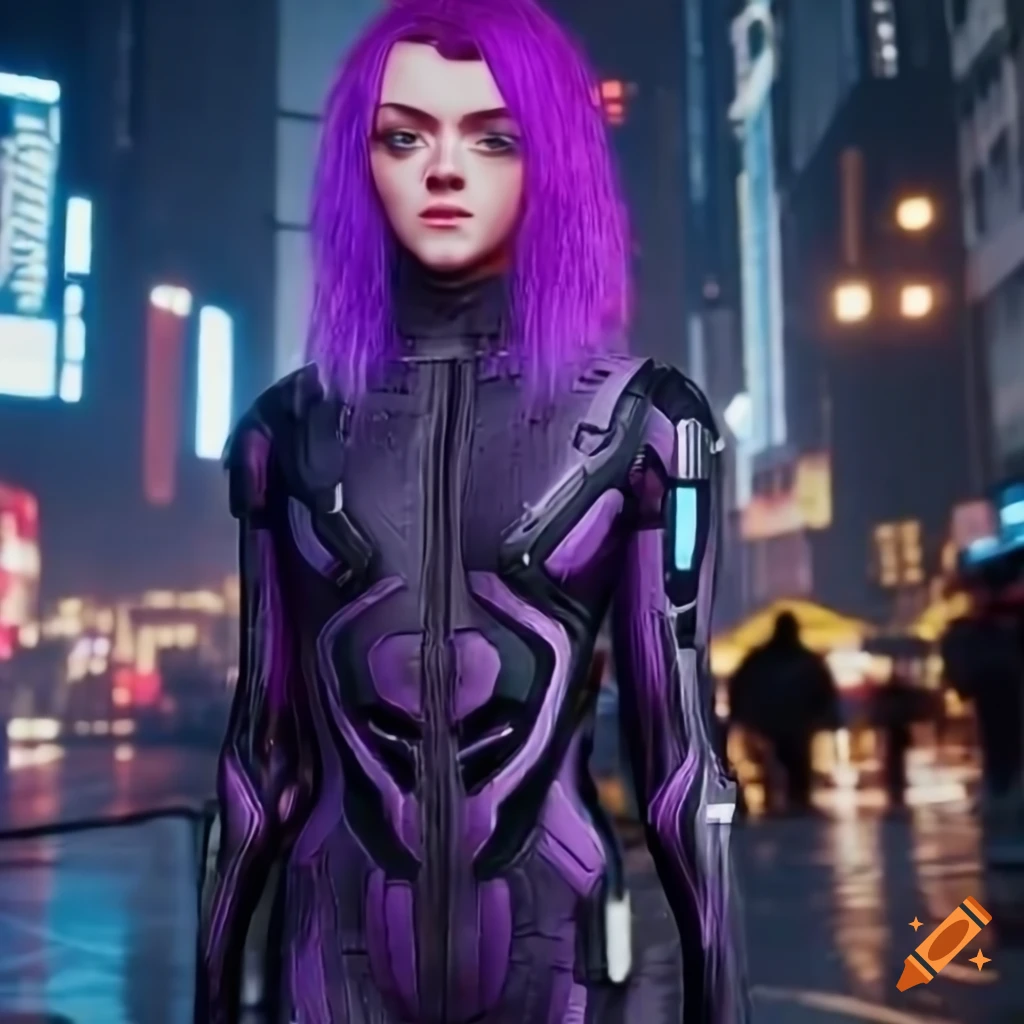Sci-fi girl with purple hair in unreal engine 5 on Craiyon