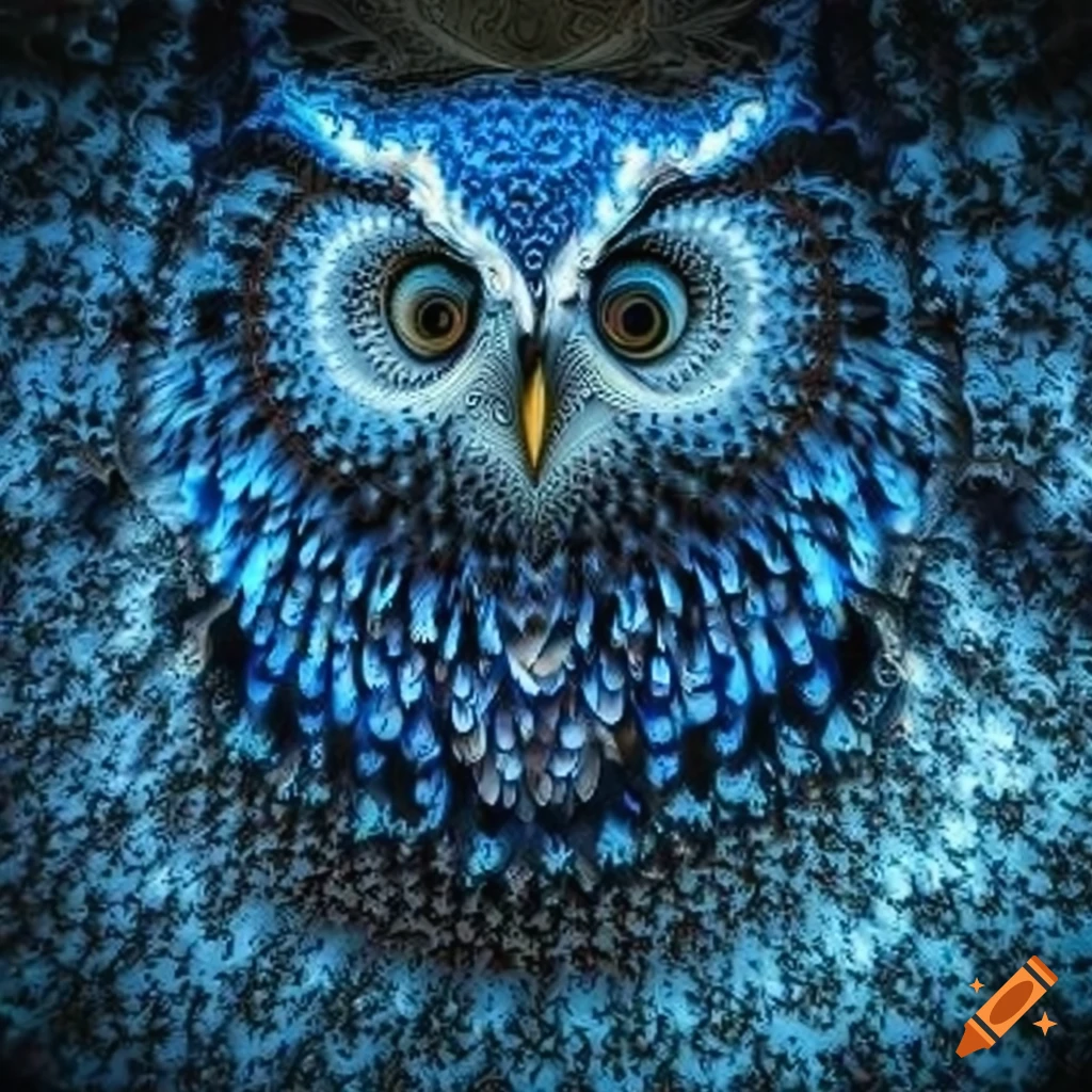 Blue 3d fractal owl on Craiyon