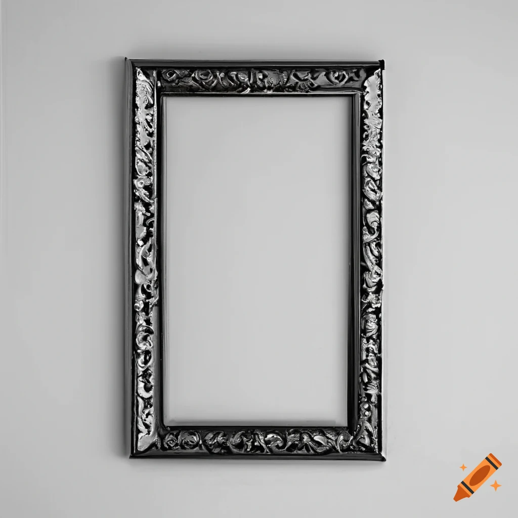 Silver metal photo frame with detailed corners on Craiyon