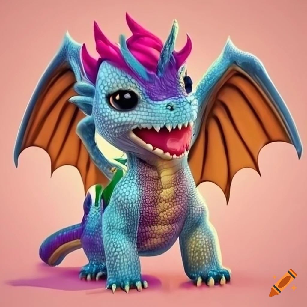 Colorful baby dragon in a fantasy world