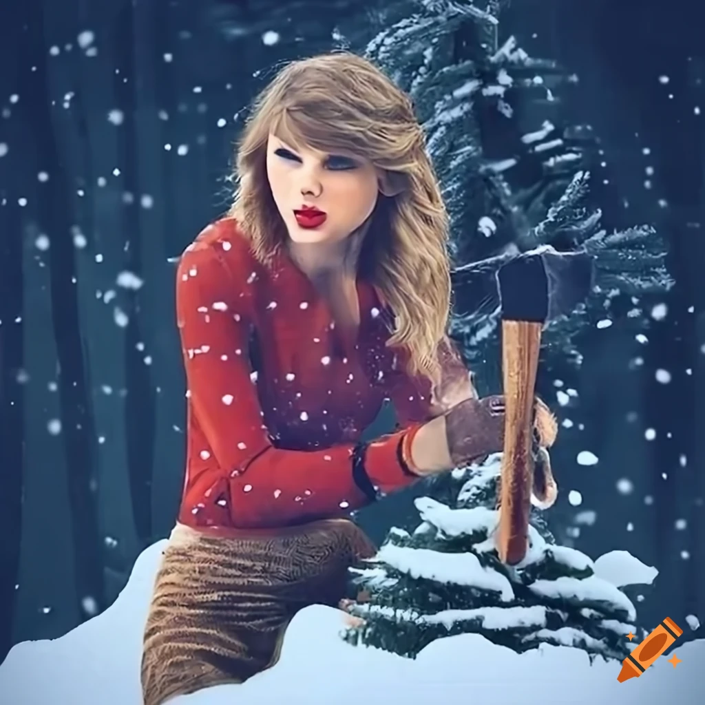 Taylor Swift As A Lumberjack Cutting Down Christmas Trees On Craiyon