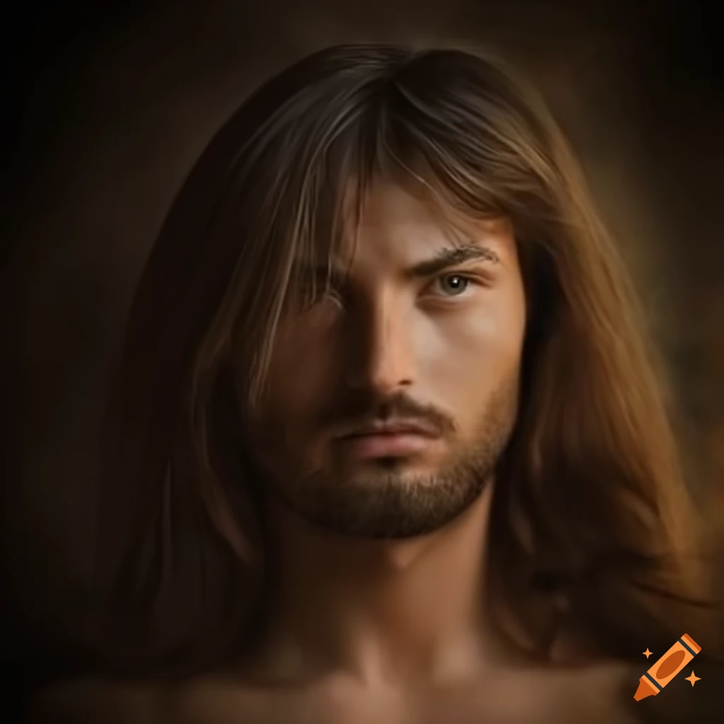 Portrait of an attractive man with long hair on Craiyon