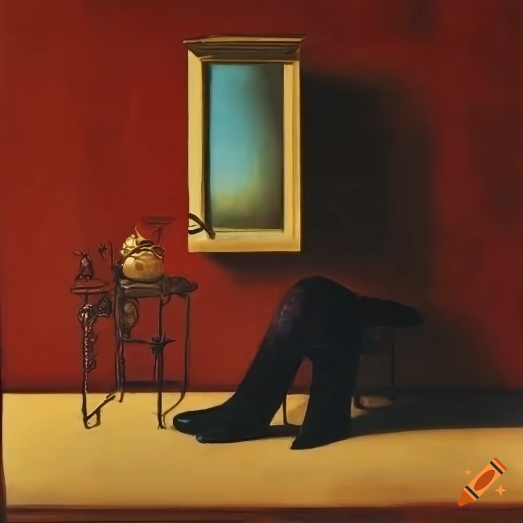 Surrealist artwork with objects in a room with windows on Craiyon