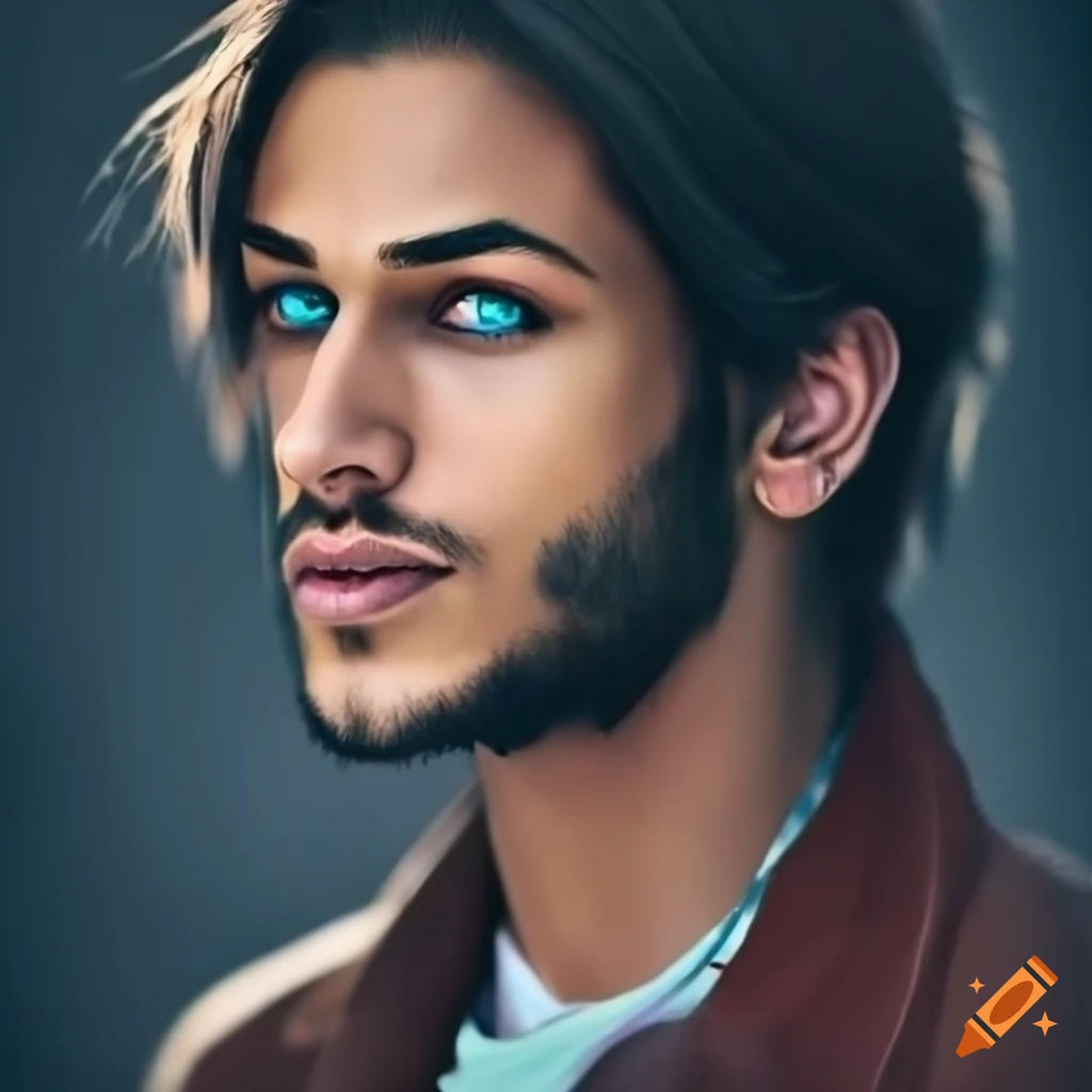 Portrait of a handsome biracial French man in winter woods on Craiyon