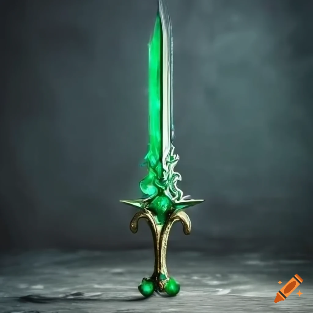 Sword with green emerald blade and electric energy on Craiyon