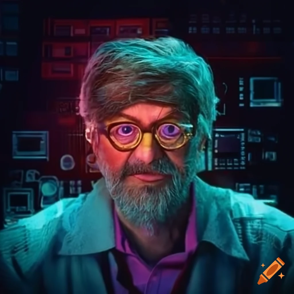 Retro image of an 80's computer engineering professor