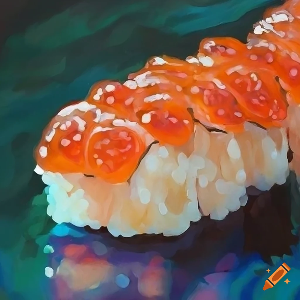 Painting of salmon roe sushi on Craiyon