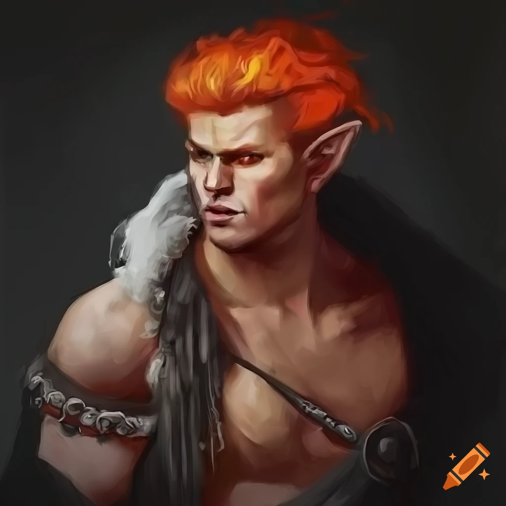Illustration of a male fire Genasi barbarian on Craiyon