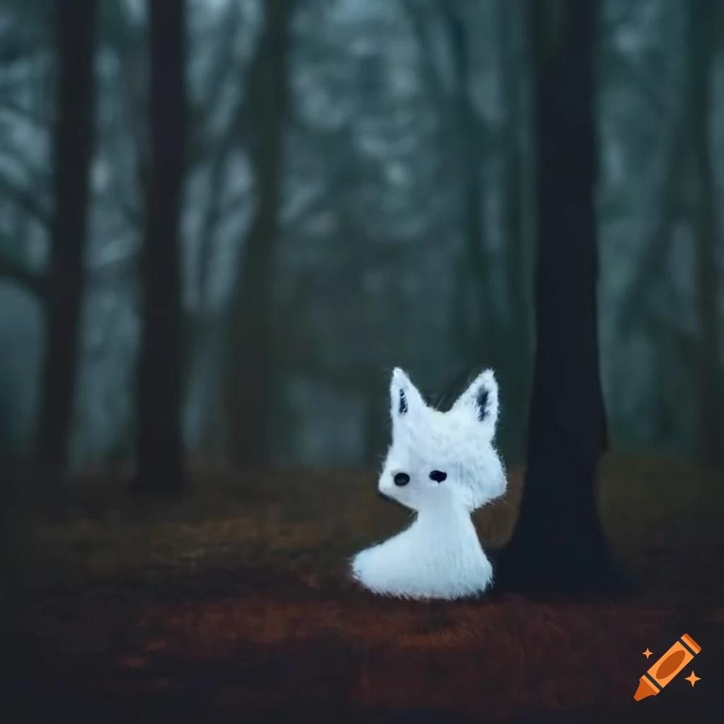 Cute ghost fox in a misty forest