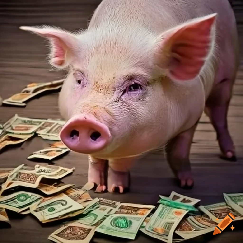 Rich pig with cash