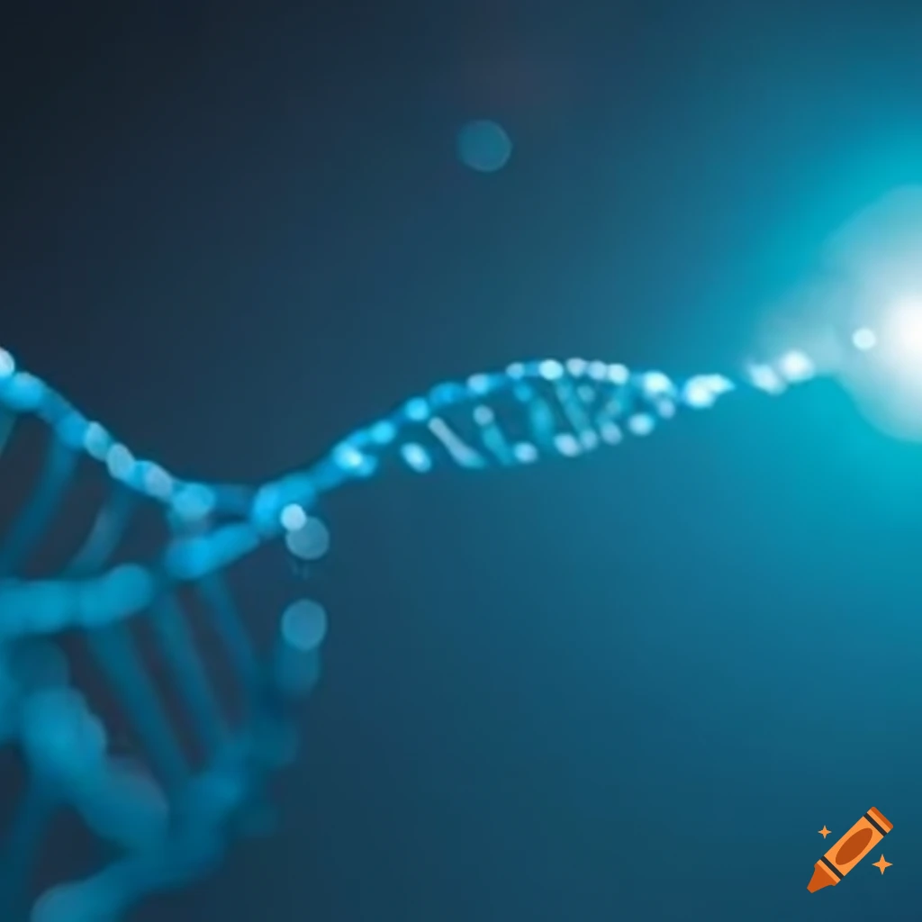 Blue dna string on dark blue glimmering background in digital art on ...