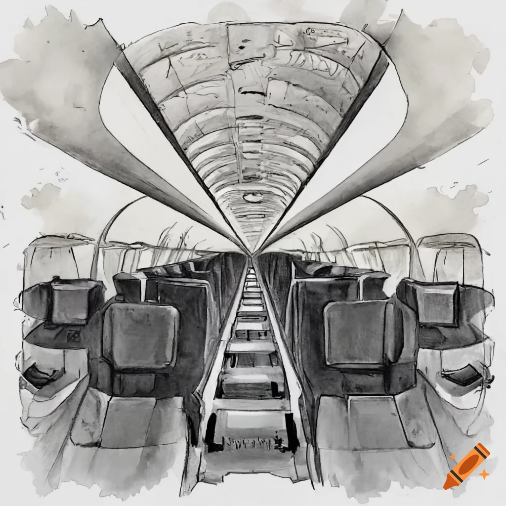 Empty and dark passenger plane interior on Craiyon