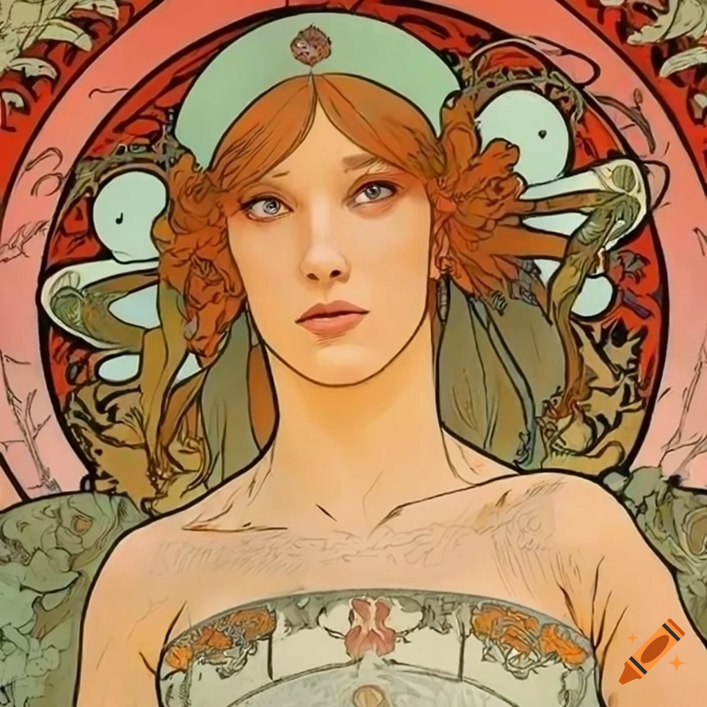 Fusion of moebius and alphonse mucha styles