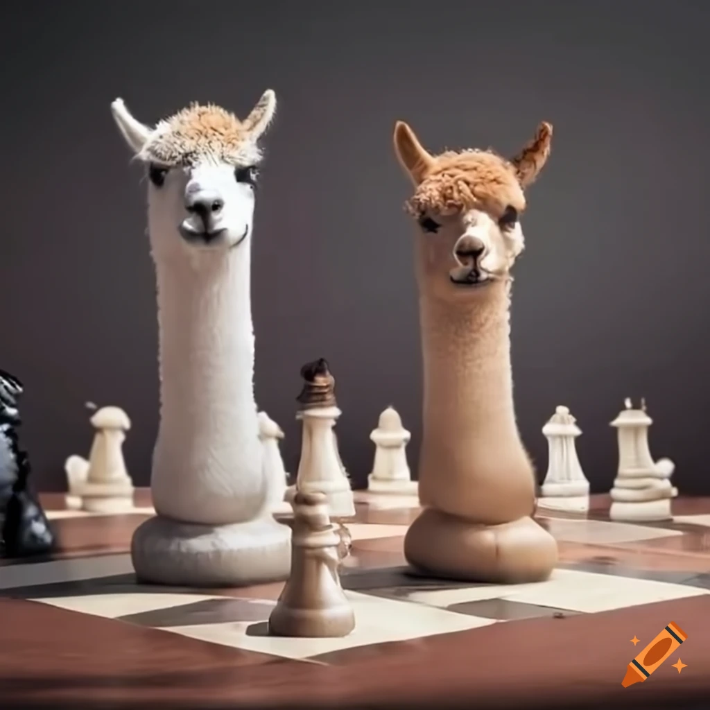 Funny alpaca playing chess