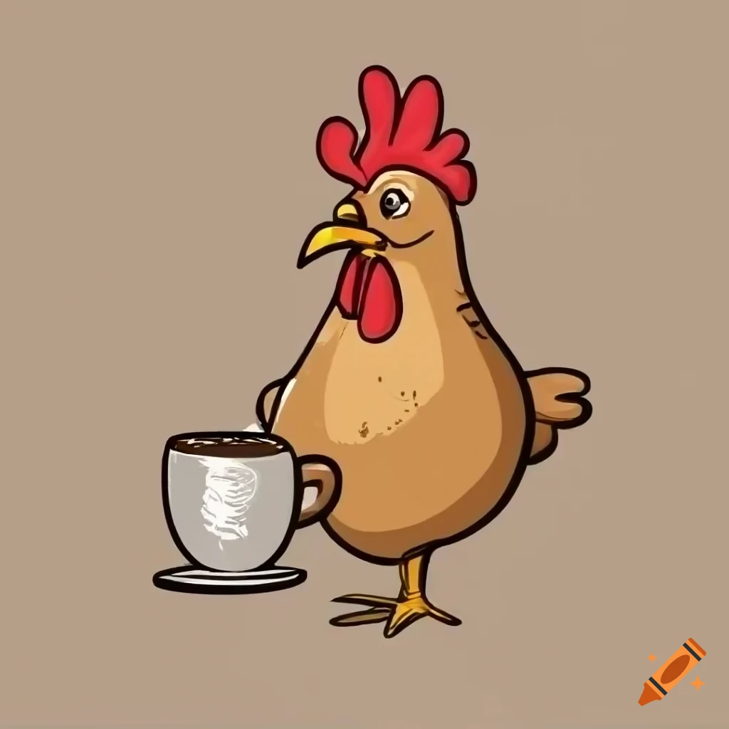 Cartoon chicken with a giant cup of coffee on Craiyon