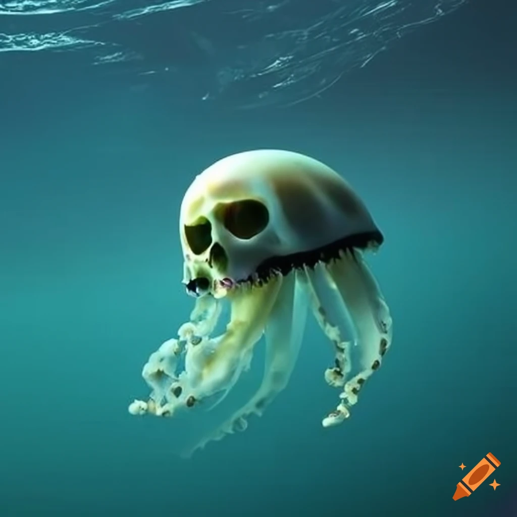 Jellyfish with a skull-shaped body on Craiyon