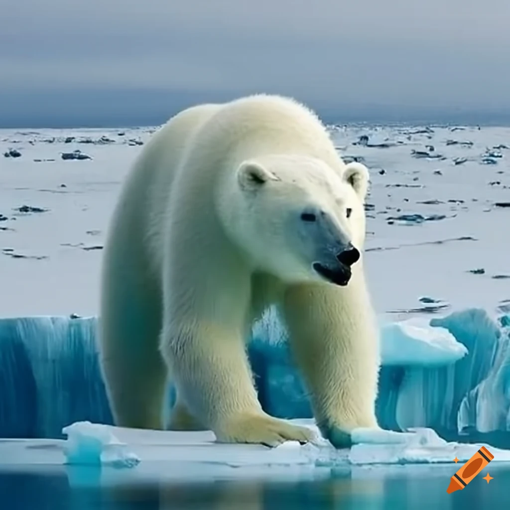 Illustration of polar bear in danger due to environmental pollution
