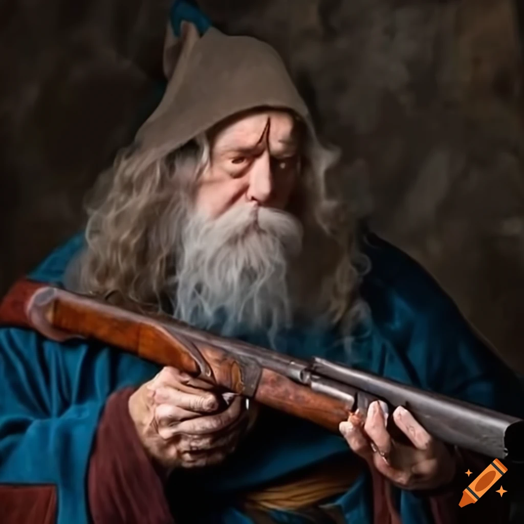Medieval wizard with a shotgun and cigarette